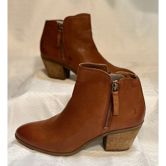 Frye Judith Double Zip Leather Ankle Boot Womens 6.5 Brown Classic Boho ...